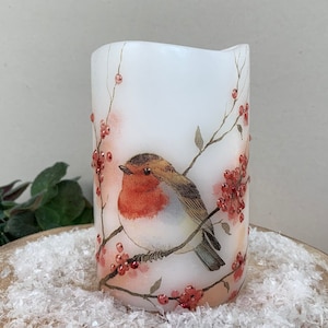 LED Candle "red Robin Bird" 3D Effect - Wax Pillar Candle - Gift ...