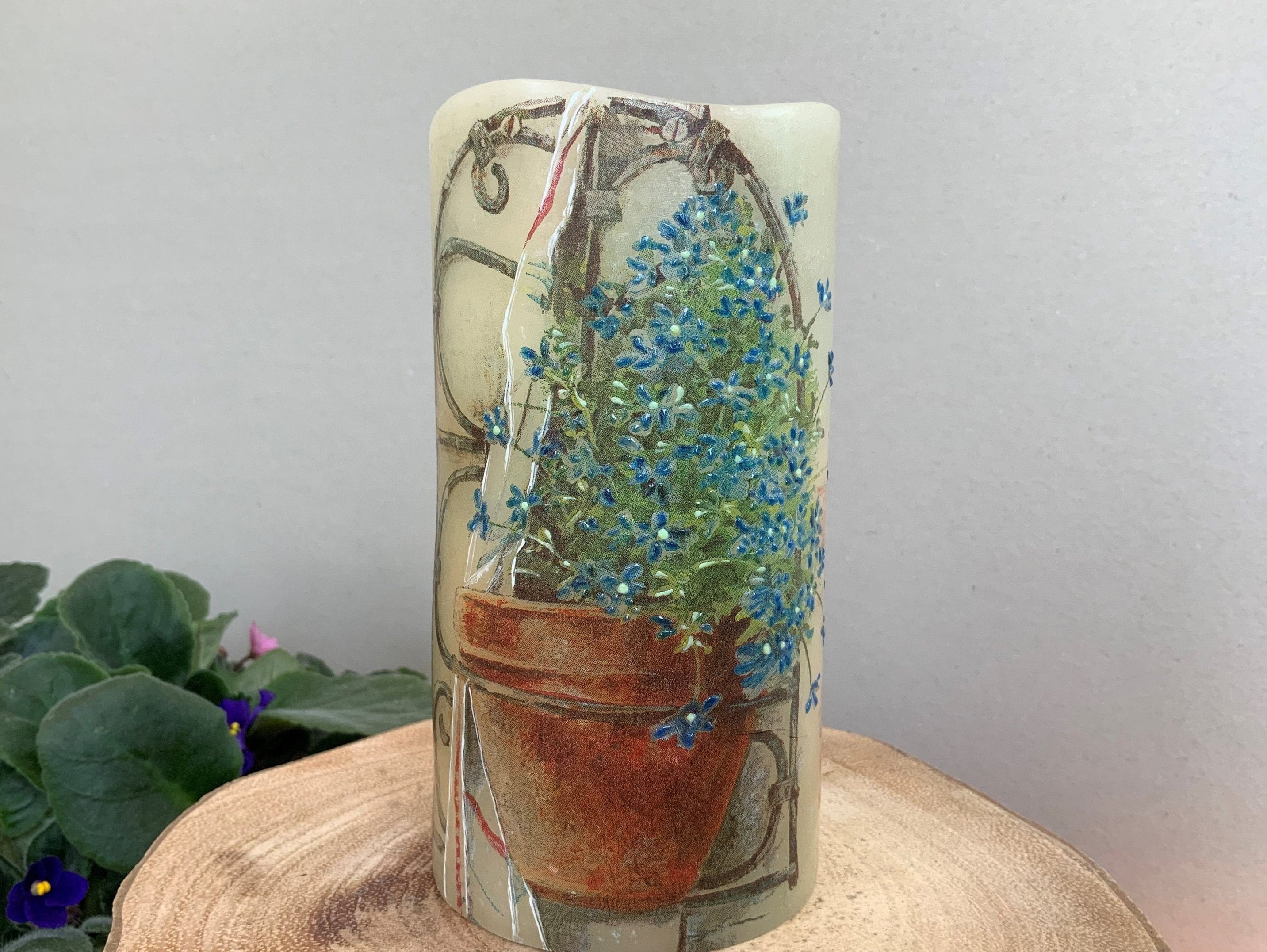LED Candle "flower Pot" - Floral Pillar Candle With 3D Hand Painted ...
