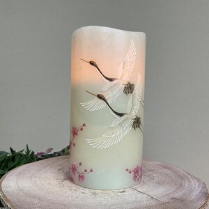 LED Candle "flying Cranes" - Art Wax Pillar Candles - Bird Lovers ...