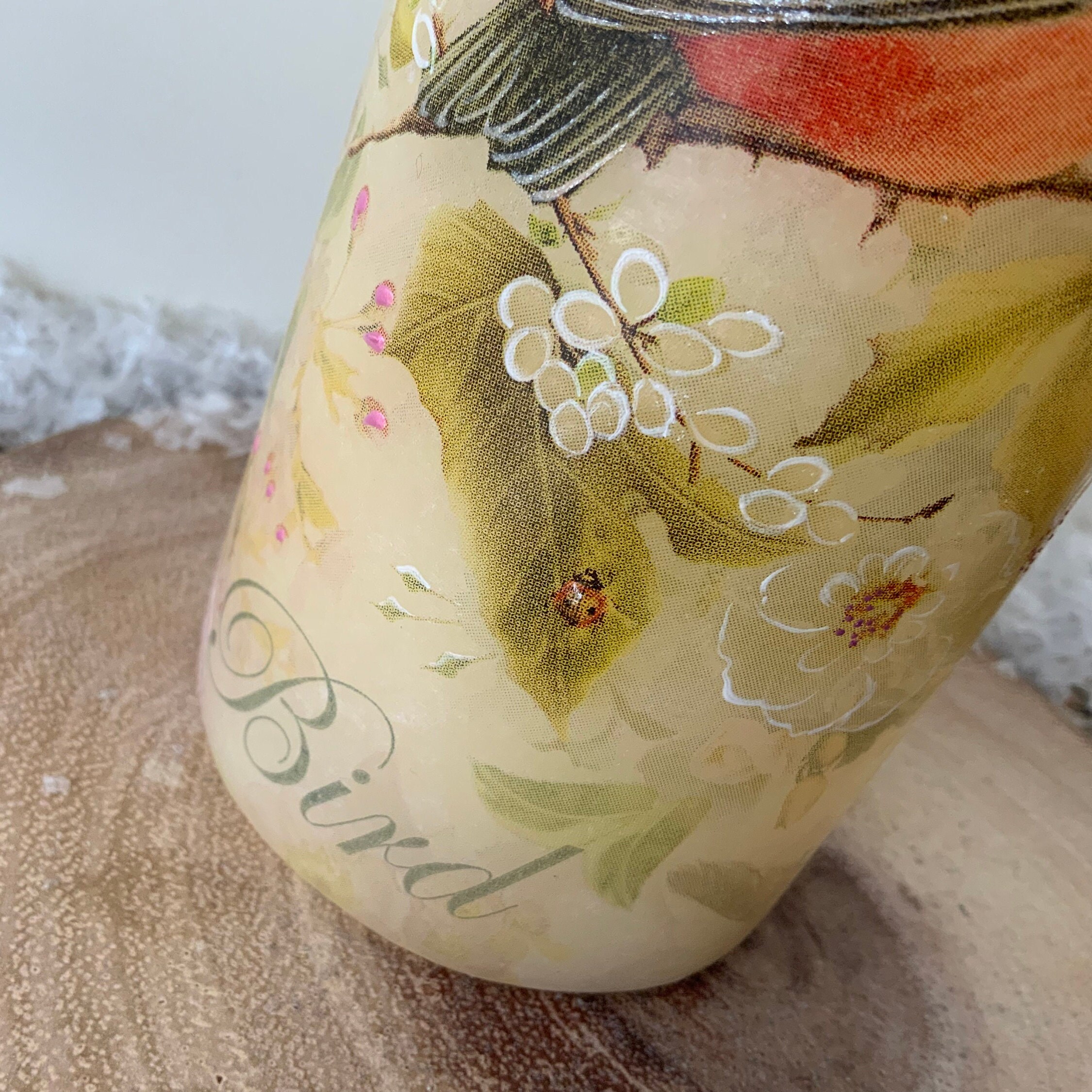 Candle vintage Bird Spring Floral Art Pillar | Etsy