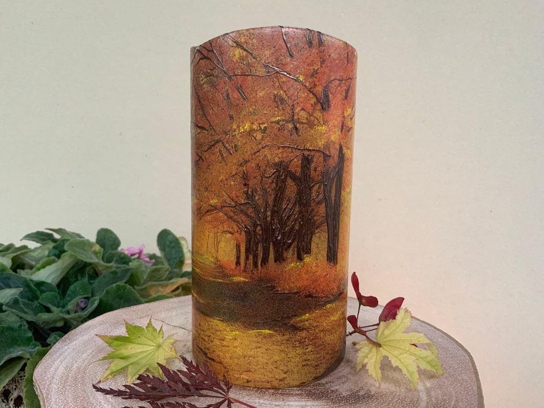 LED Candle "autumn Forest" - Pillar Art Wax Candles With 3D Effect ...