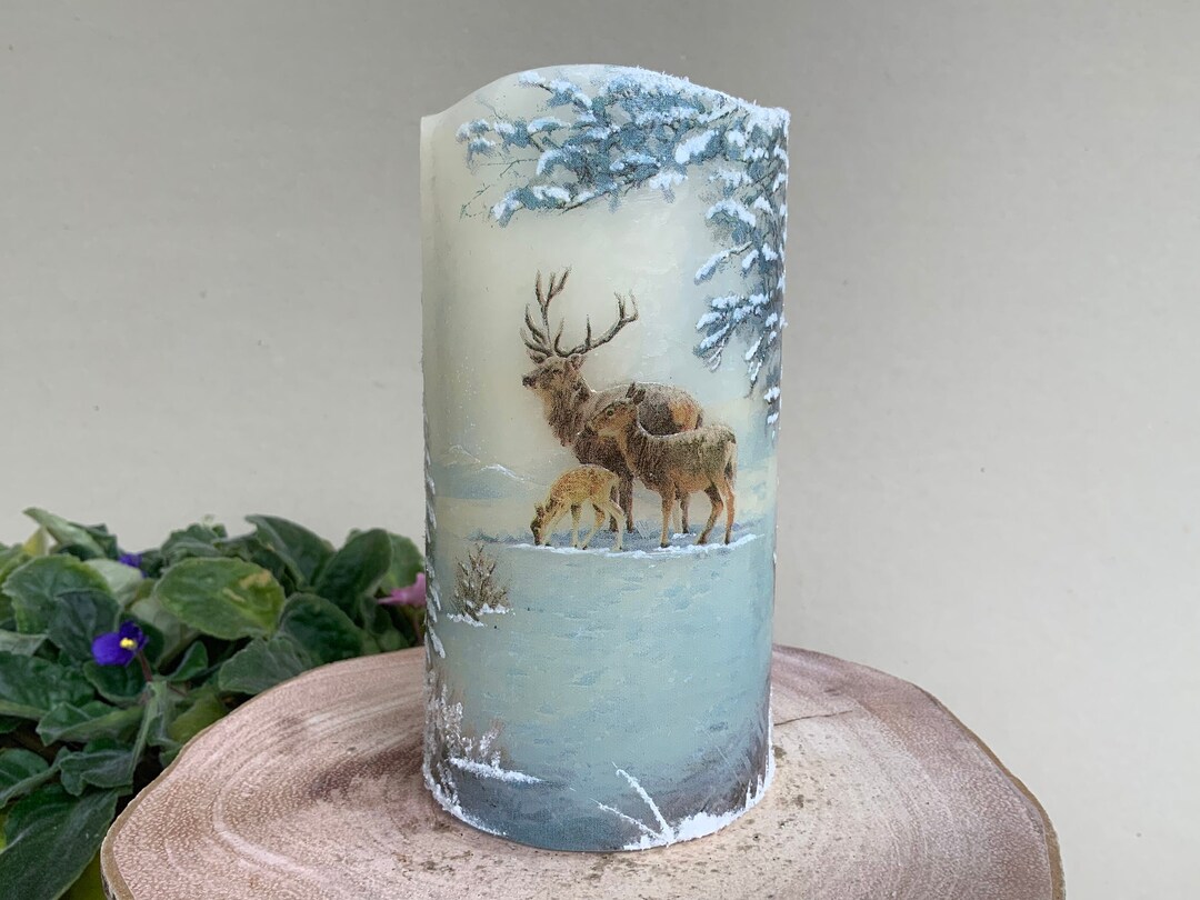 LED Candle "deer Family" - Christmas Themed Wax Pillar Art Candles ...
