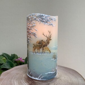 LED Candle "deer Family" - Christmas Themed Wax Pillar Art Candles ...