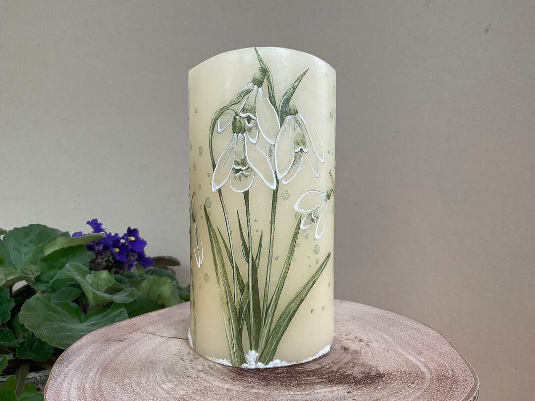 LED Candle "snowdrops in the Spring" - Snowdrop Floral Pillar Candle ...