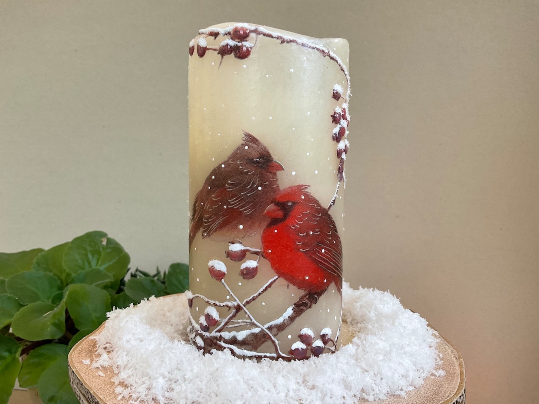 LED Candle "red and Black" - Cardinal Birds - 3D Effects - Winter ...
