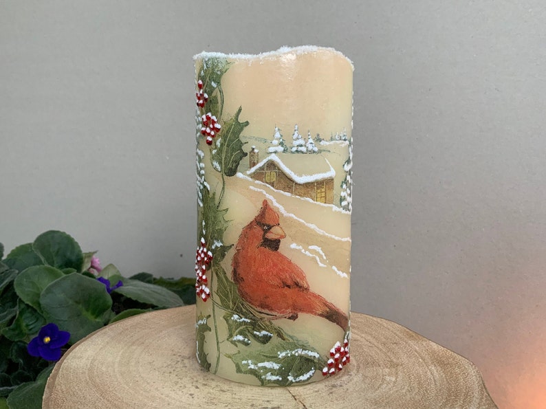 LED Candle red Cardinal 3D Effects Winter | Etsy