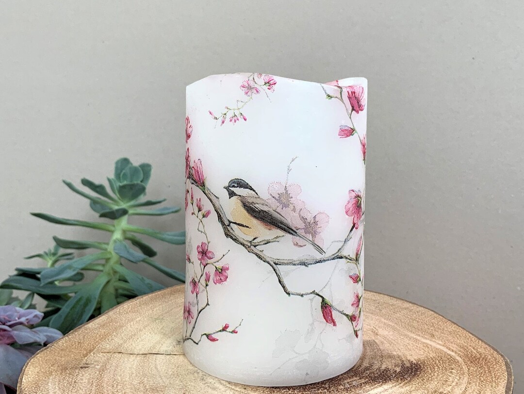 LED Candle "sakura" - Japanese Cherry Blossom - Hand Decorated - Art ...