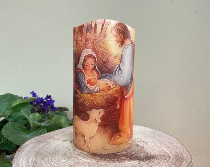 LED Candle "birth of Jesus" - Nativity of Christ Pillar Candle ...
