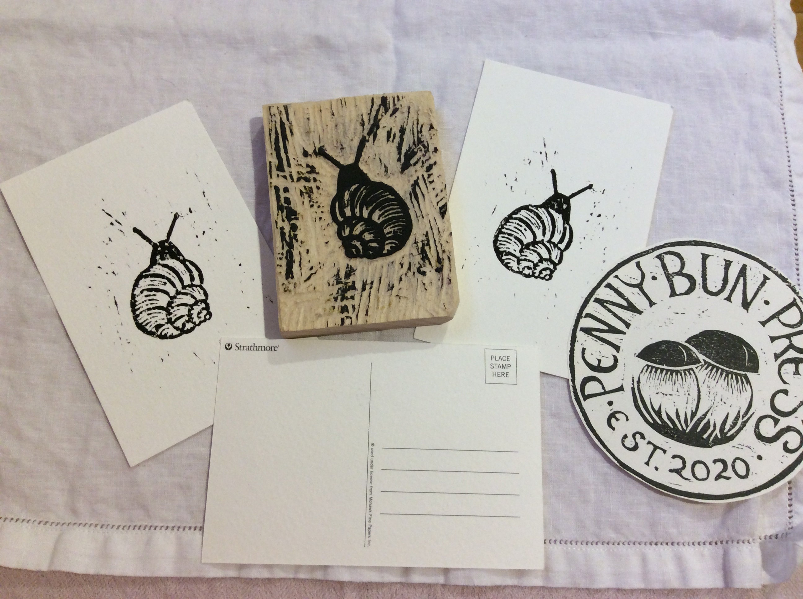 Snail Postcards - Woodcut Relief Block Hand Printed - Etsy