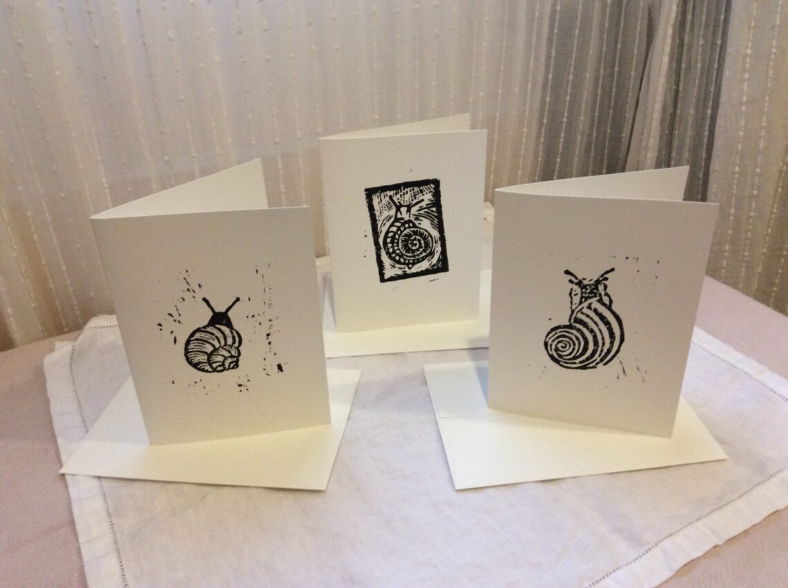 Snail Cards Hand Printed Woodcut Cards - Etsy
