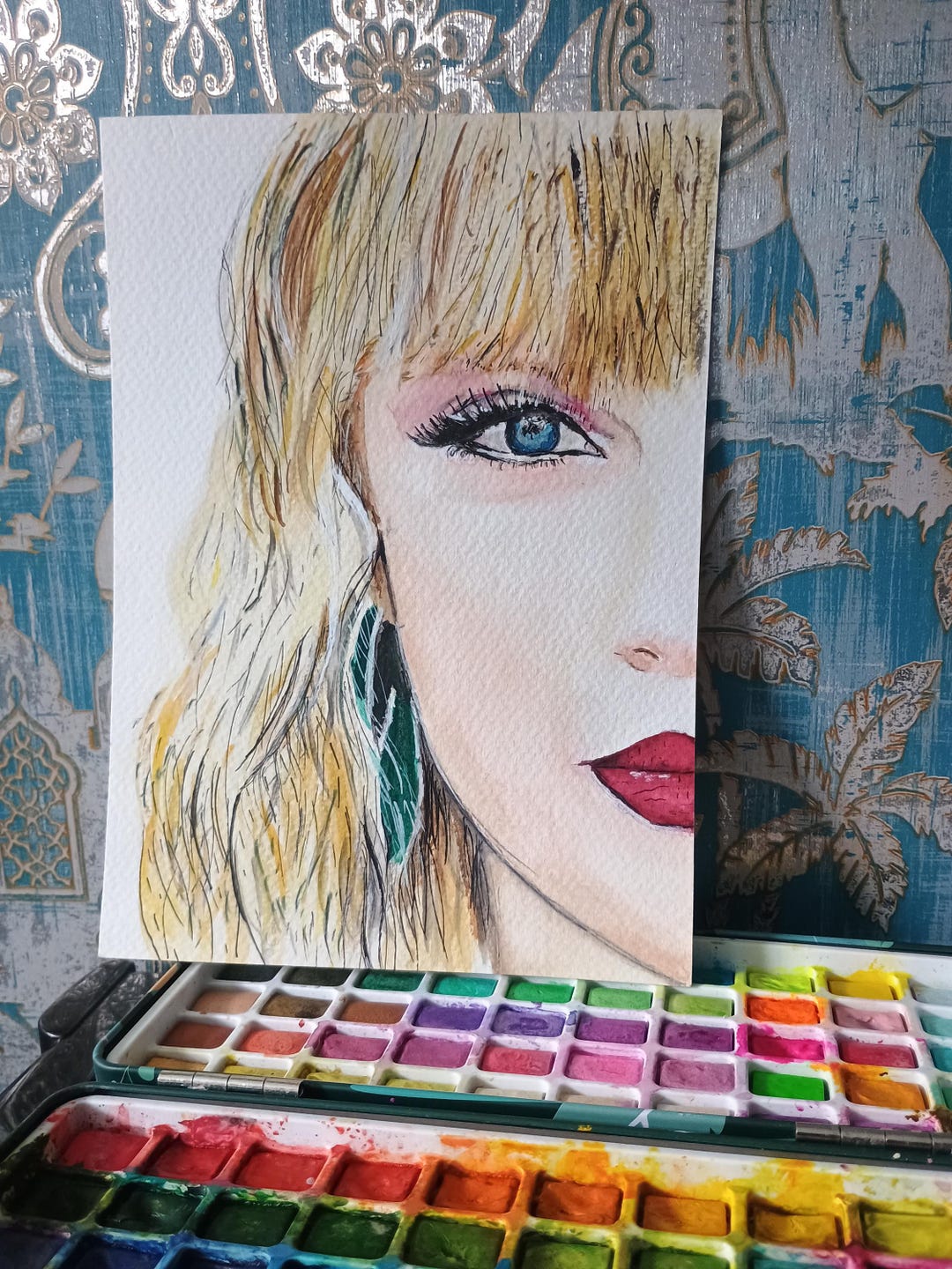 Hand Painted Taylor Swift Watercolor Portrait - A5 Swiftie Art - Etsy