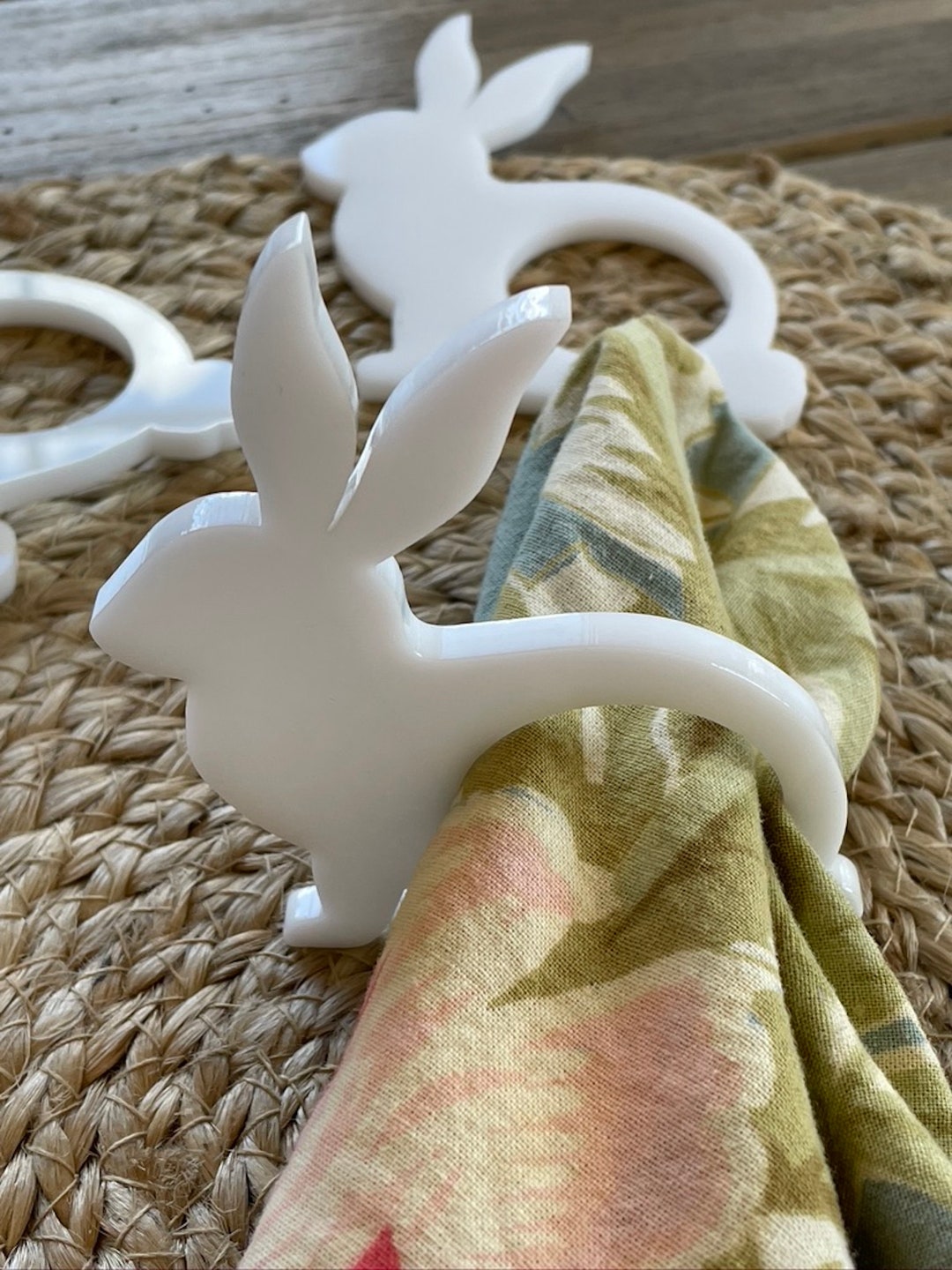 4 White Acrylic Bunny Ear Napkin Rings | Easter | Table Decor | Set of ...