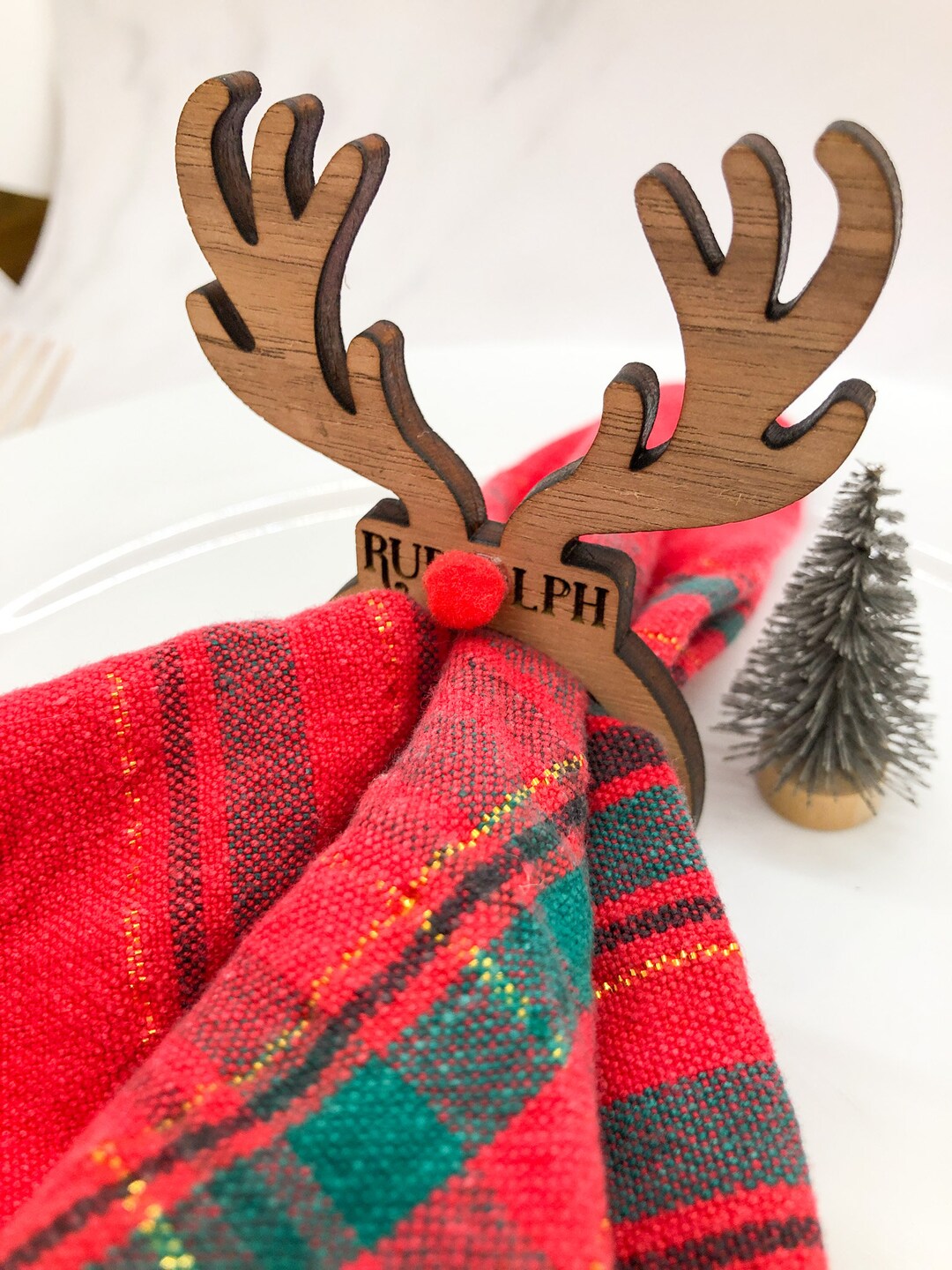 Set of 9 Engraved Rudolph and Friends Wood Napkin Rings, Each Reindeer ...