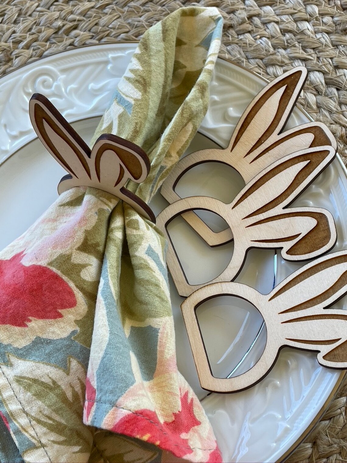 Set of 4 Wood Bunny Ear Napkin Rings Table Decor Easter - Etsy