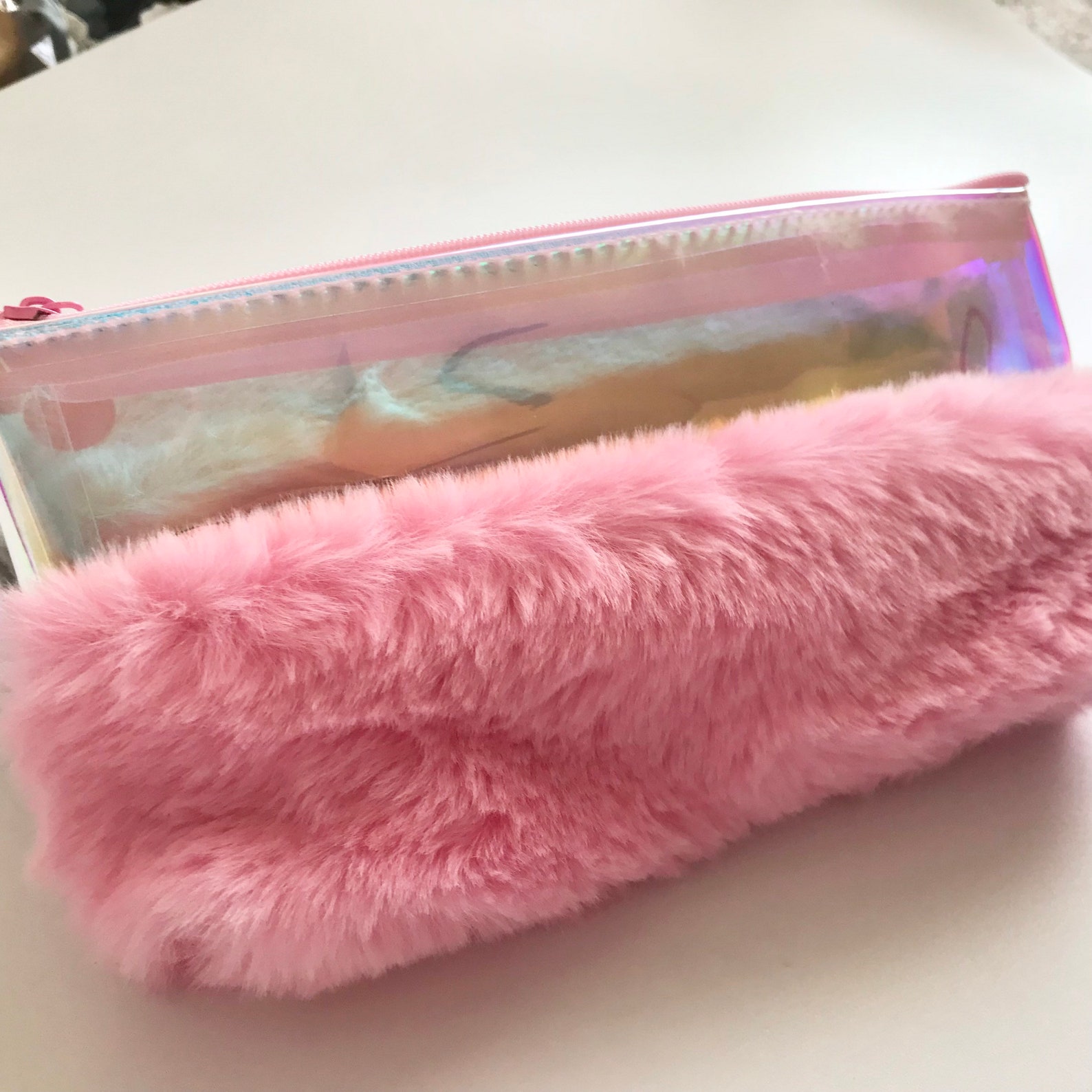 Holographic Pencil Bag Fuzzy Pen Pouch Cute Pencil Case - Etsy