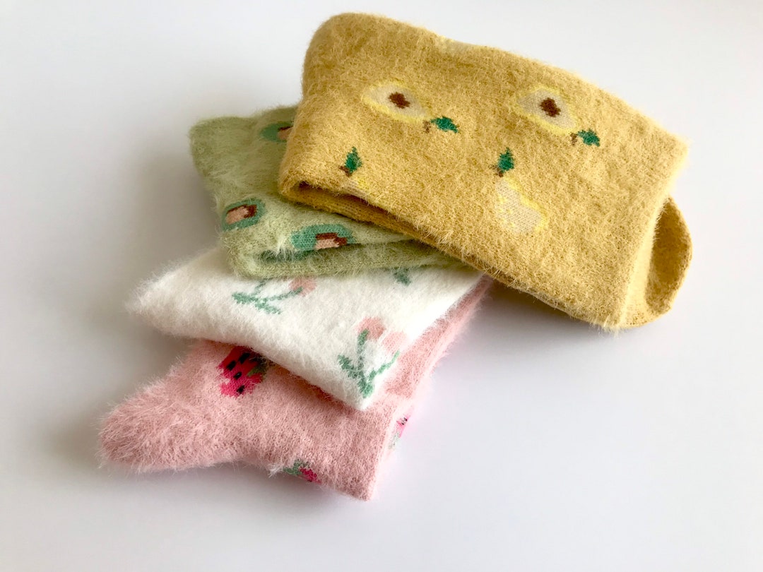 Strawberry Socks, Avocado Socks, Fuzzy Socks, Fluffy Socks, Women Socks ...