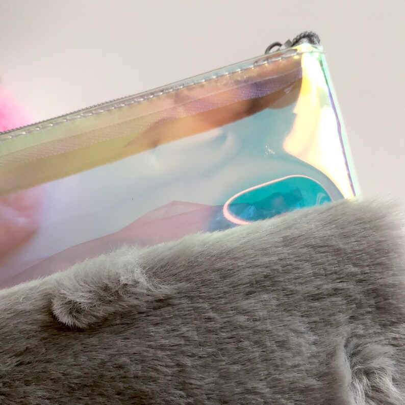 Holographic Pencil Bag Fuzzy Pen Pouch Cute Pencil Case - Etsy