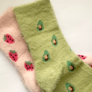 Strawberry Socks, Avocado Socks, Fuzzy Socks, Fluffy Socks, Women Socks ...