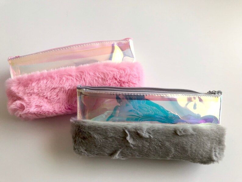 Holographic Pencil Bag Fuzzy Pen Pouch Cute Pencil Case - Etsy