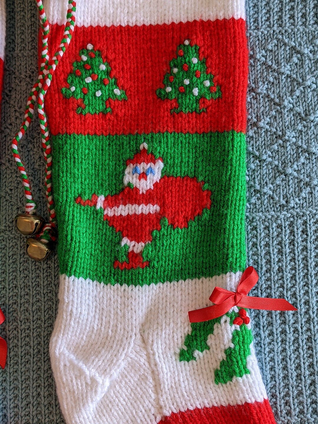 PERSONALIZED Christmas Stocking SANTA and His Pack 100% Gift Hand Knit ...