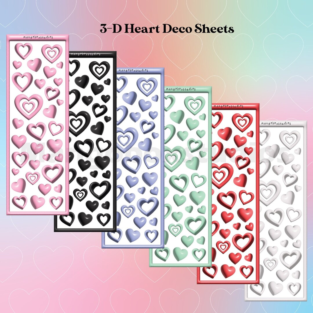 3-D Heart Deco Sticker Sheet // Polco Stickers: CLEARANCE - Etsy