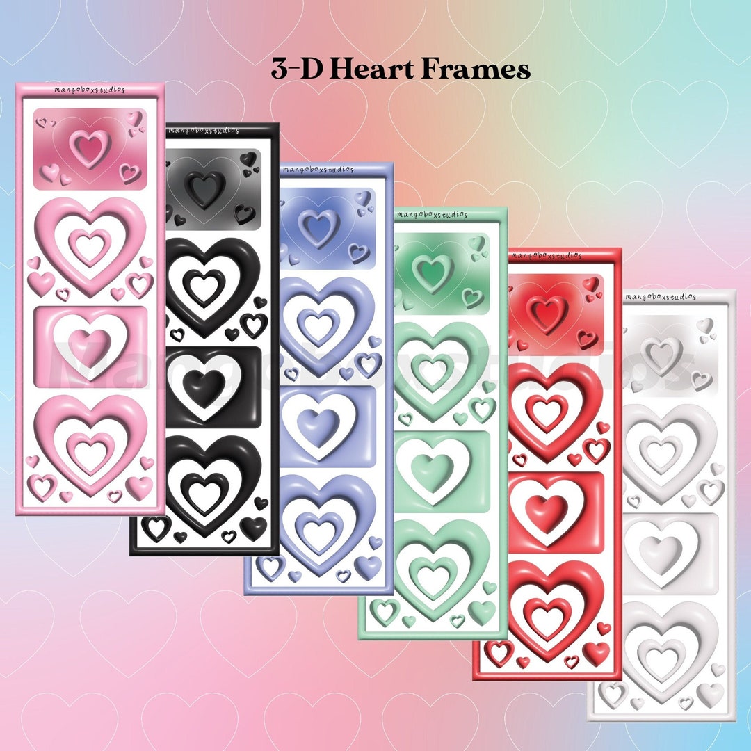 3-D Heart Frame Deco Sticker Sheets // Polco Stickers - Etsy