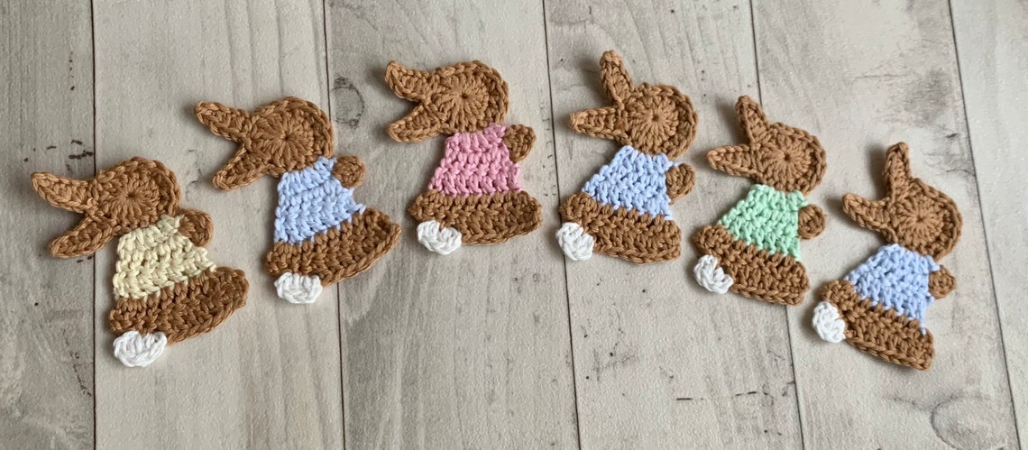 Crochet Rabbit Appliqué. Handmade Rabbits. Scrapbooking. Bunting Etc ...