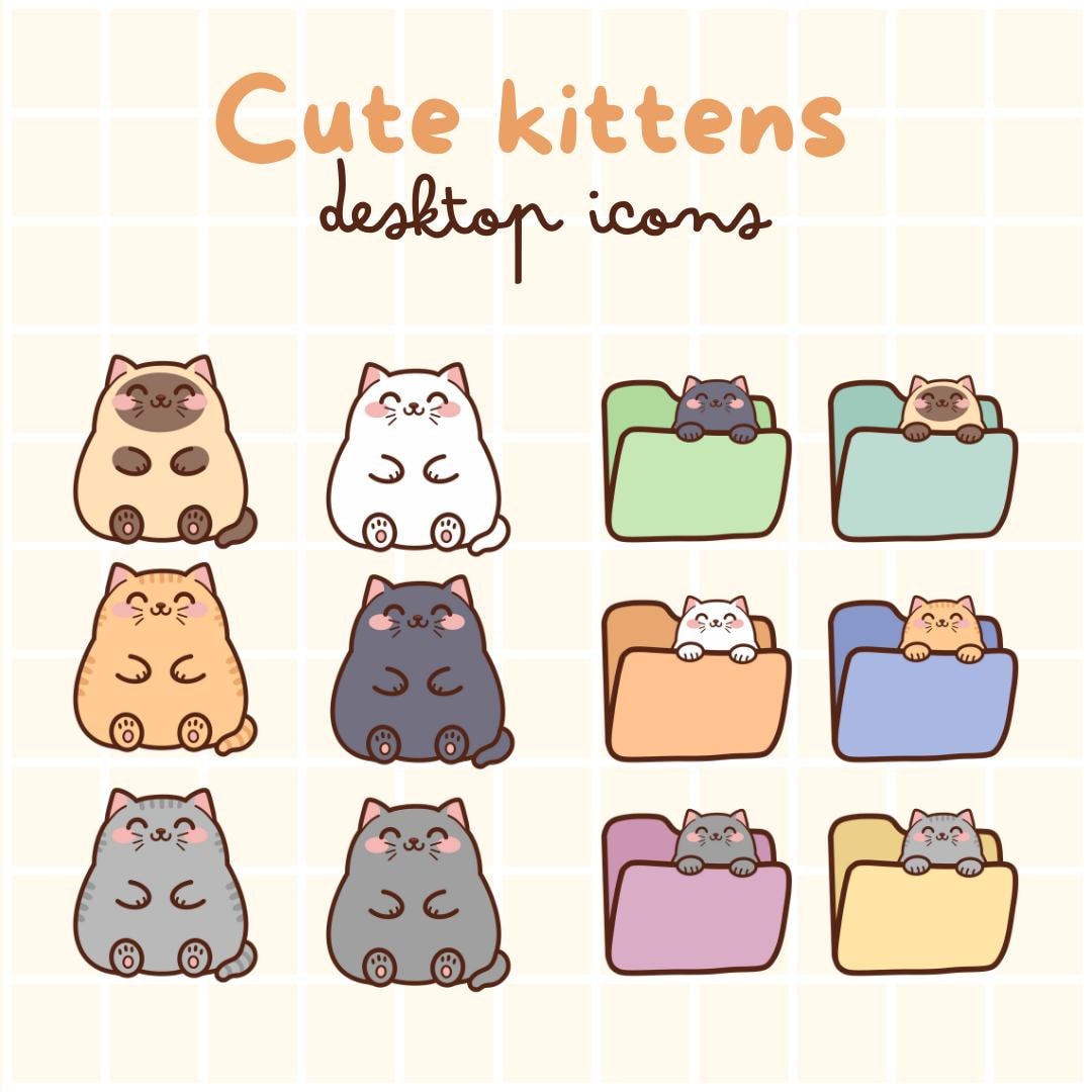 Cute Cat Folder Icons for Mac & Windows Desktop Organization and ...