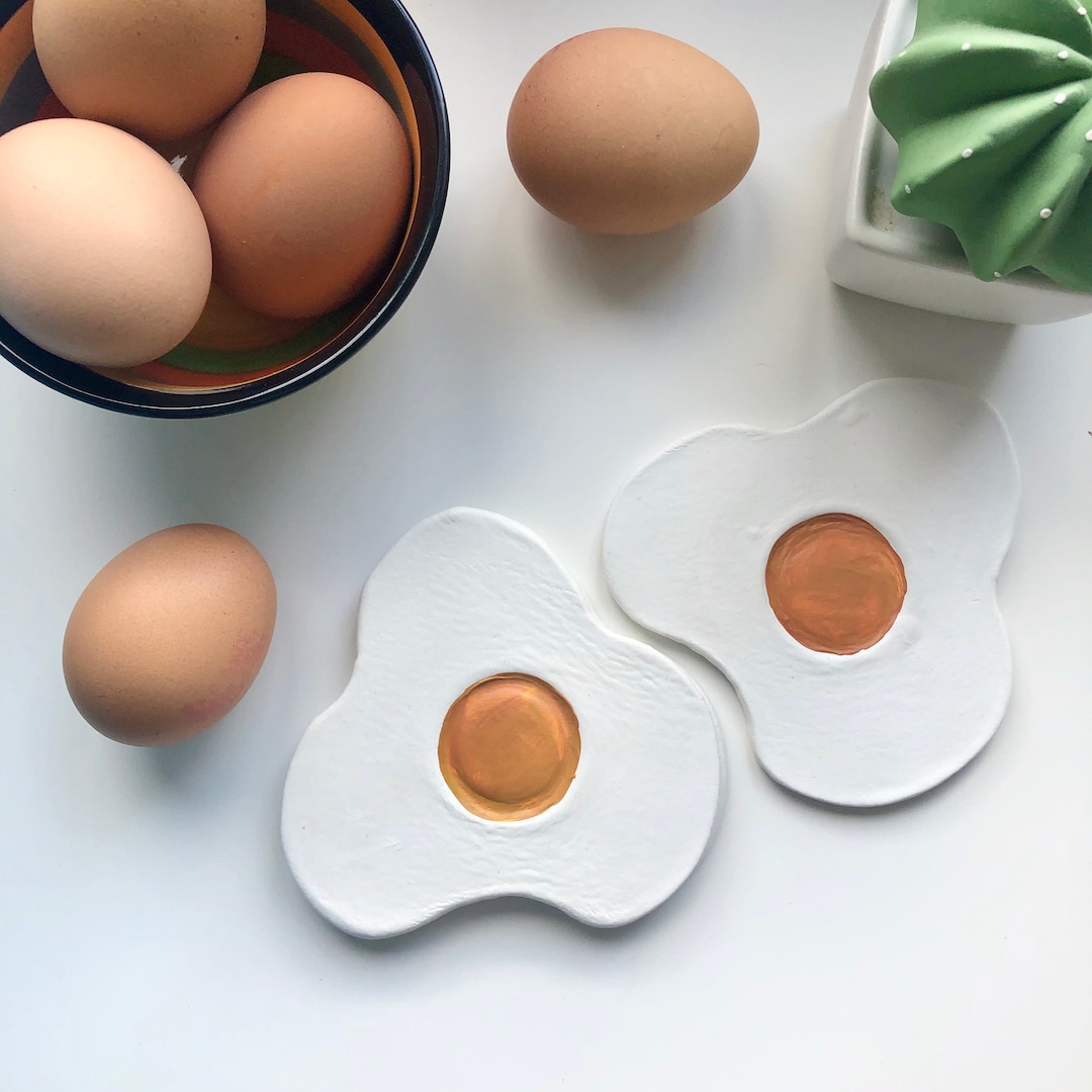 Fried Egg Coaster Handmade Home Decor Gift Clay Sunny-side Up - Etsy
