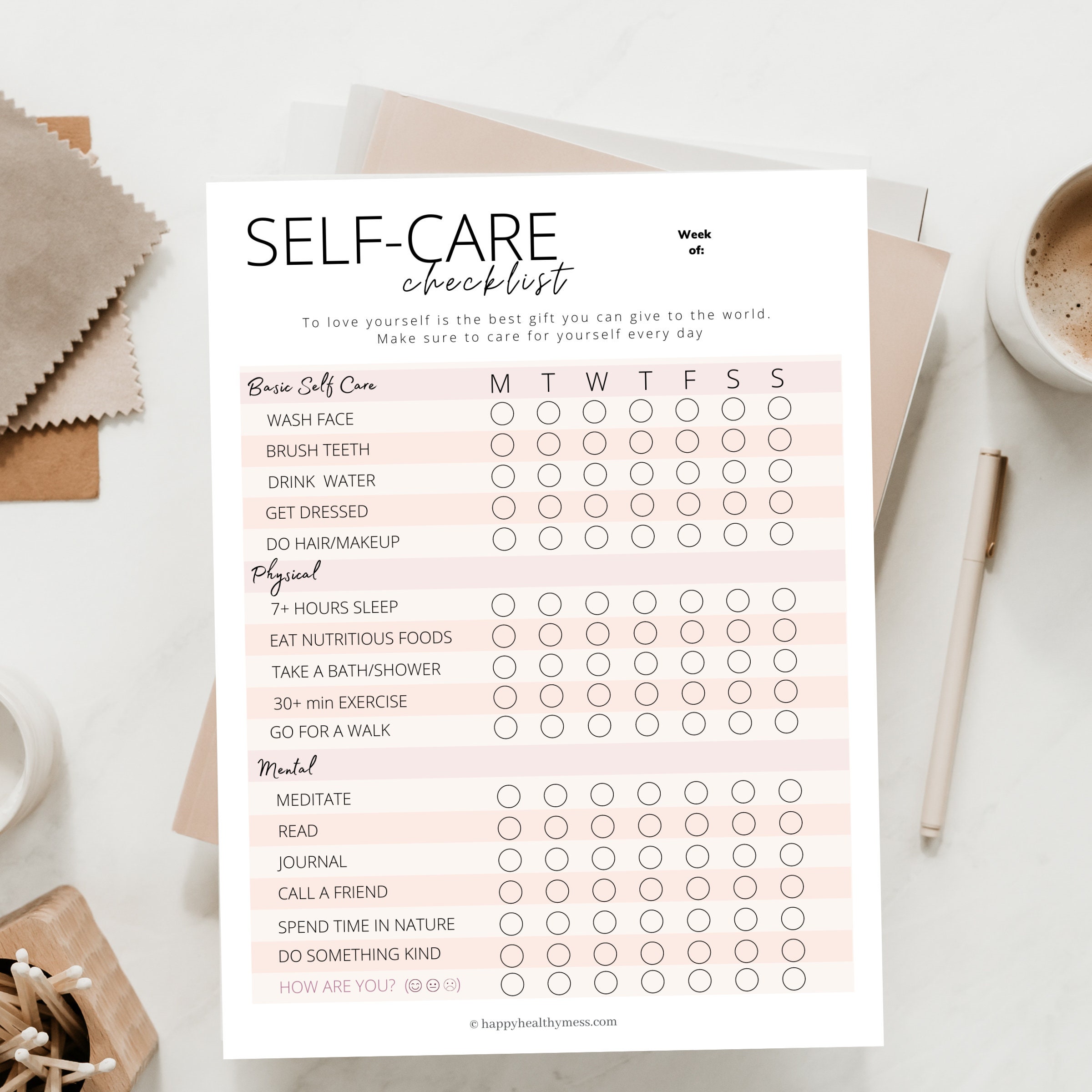 Daily Self Care Checklist Printable Self Care Habit Tracker Etsy India