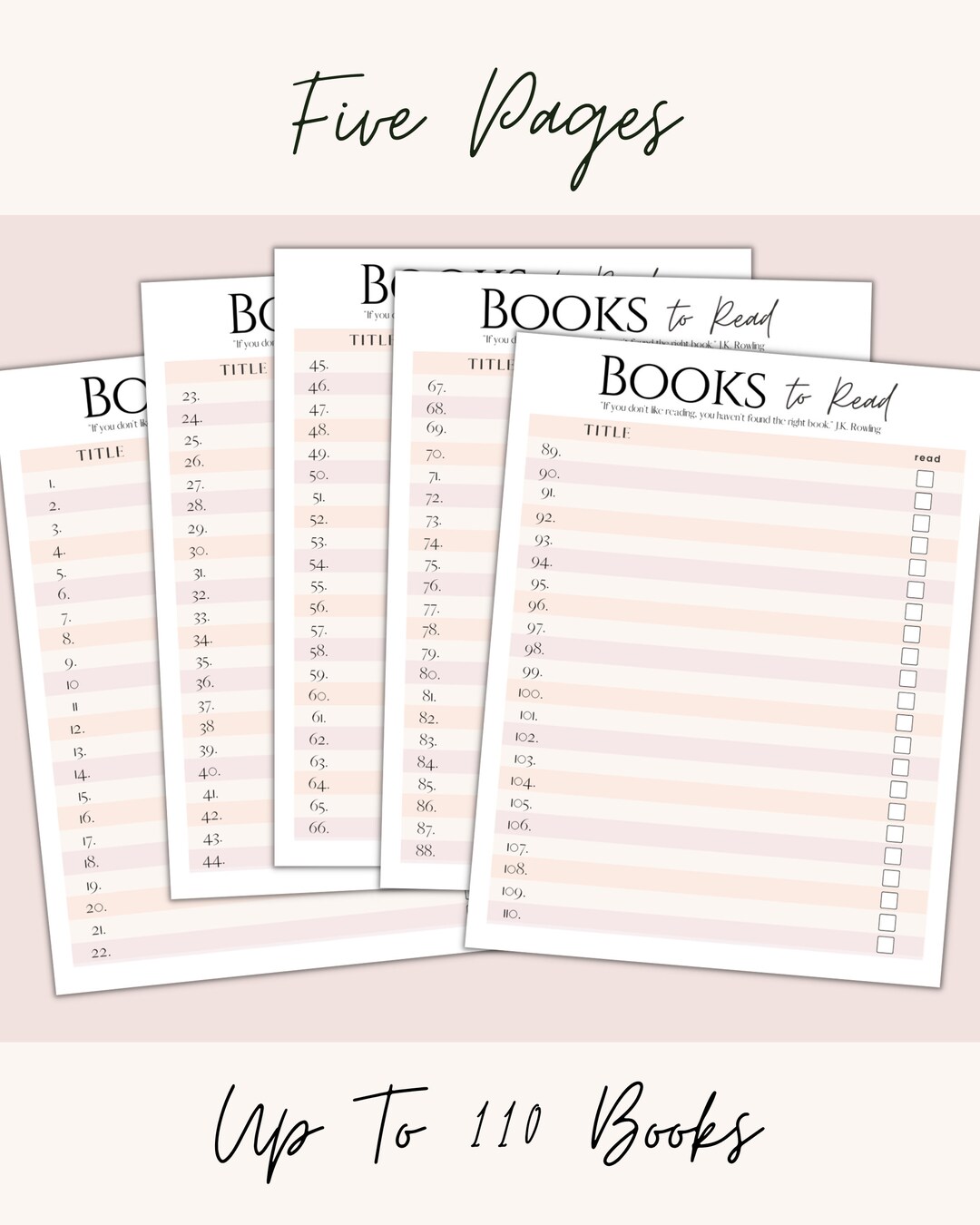Books to Read Printable Reading List, Reading Challenge, Reading Log - Etsy