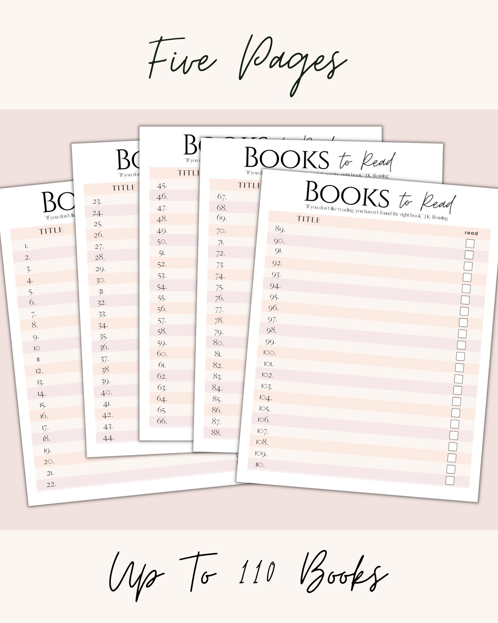 Books to Read Printable Reading List, Reading Challenge, Reading Log - Etsy