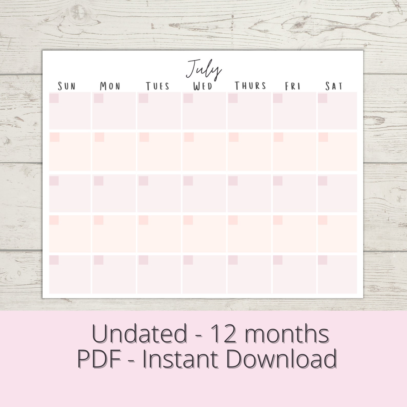 Undated Monthly Calendar Printable 12 Month Yearly Planner Etsy