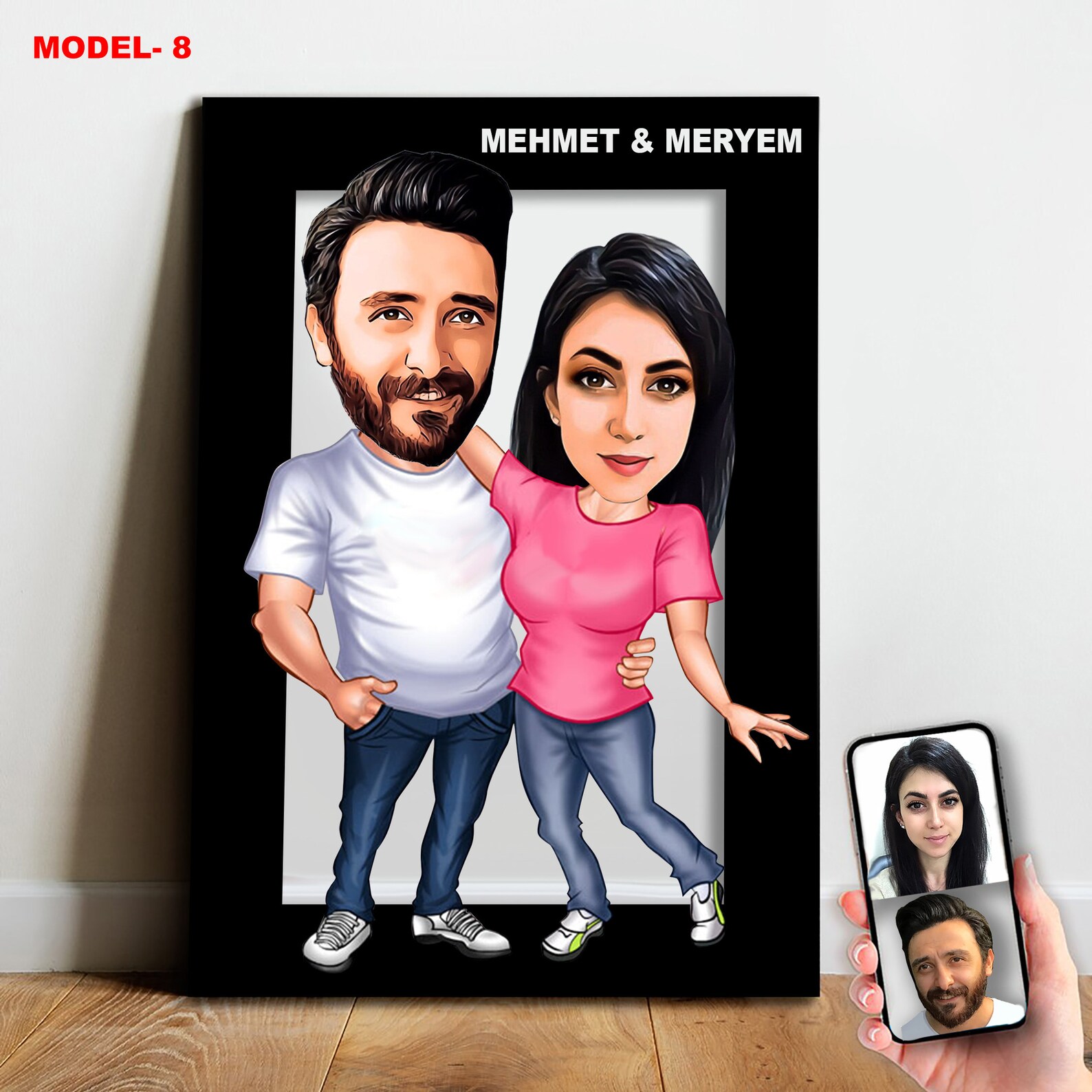 Personalized Cartoon Portrait: Custom Birthday Gift, Printed Wood Frame ...