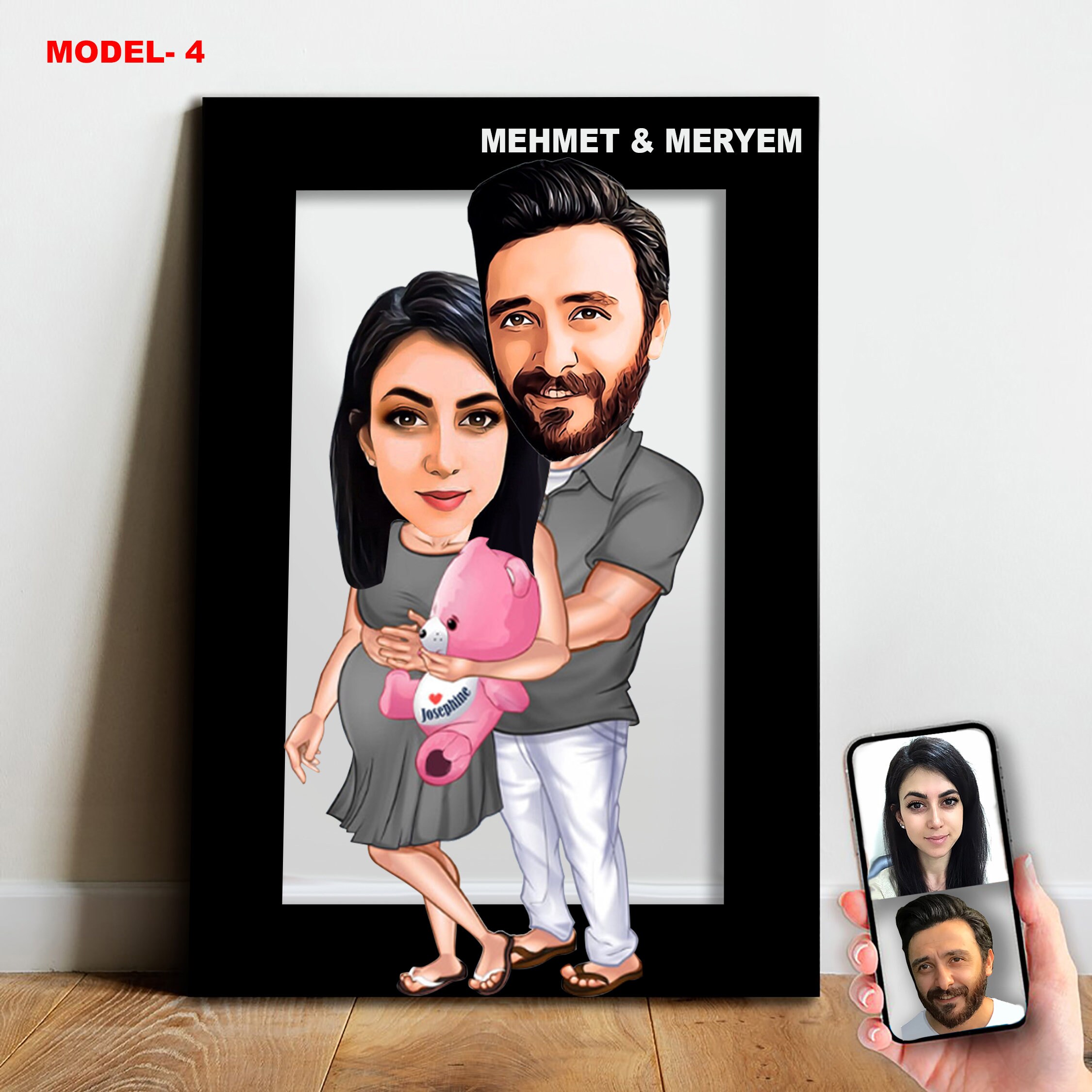 Personalized Cartoon Portrait: Custom Birthday Gift, Printed Wood Frame ...