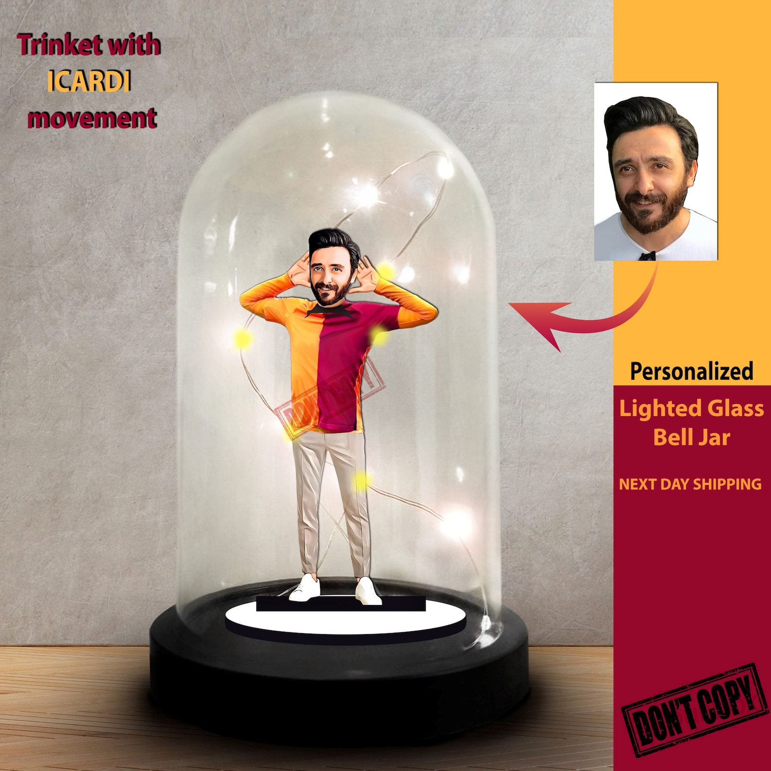 3d Lighted Glass Bell Jar With Cartoon Design With the Team - Etsy