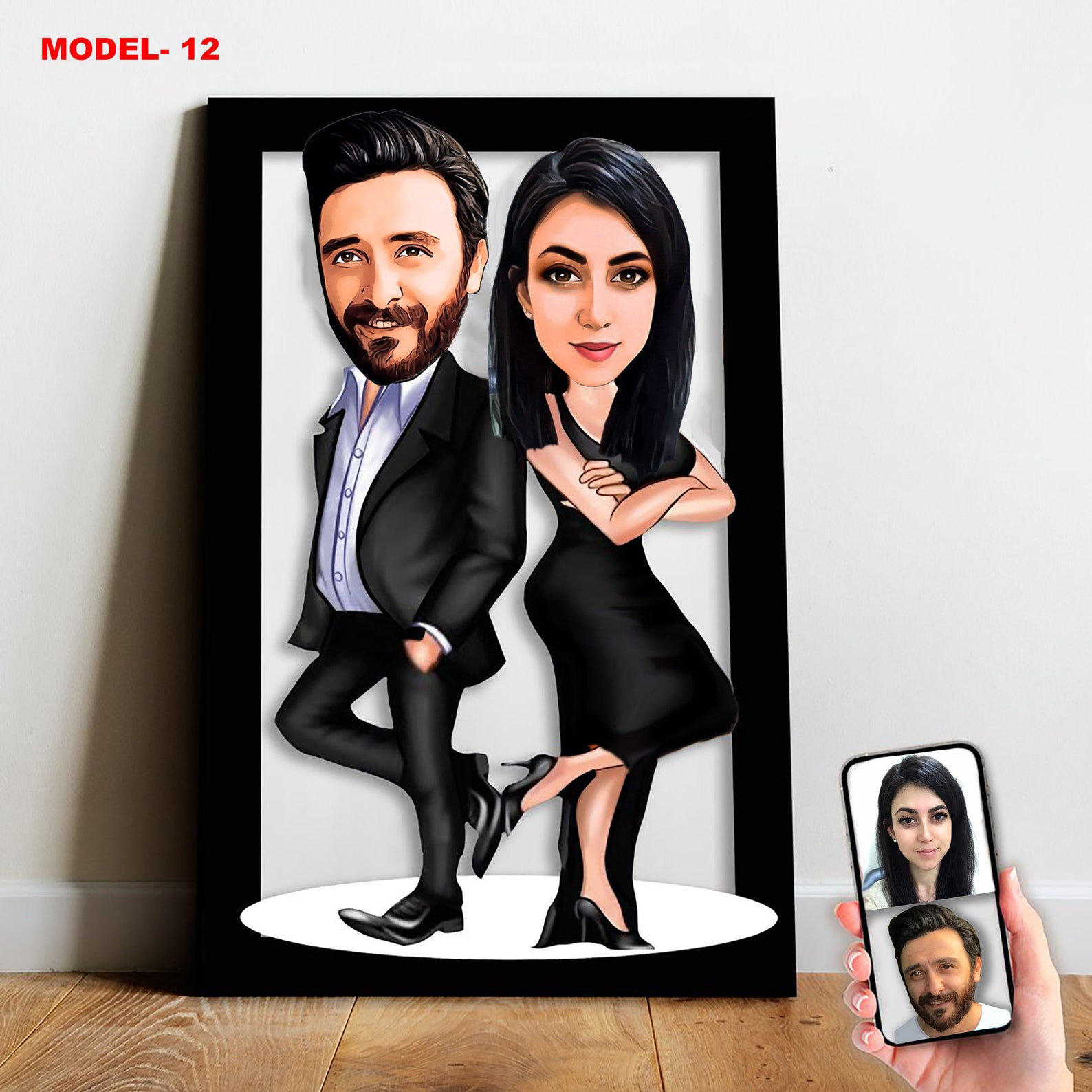 Personalized Cartoon Portrait: Custom Birthday Gift, Printed Wood Frame ...