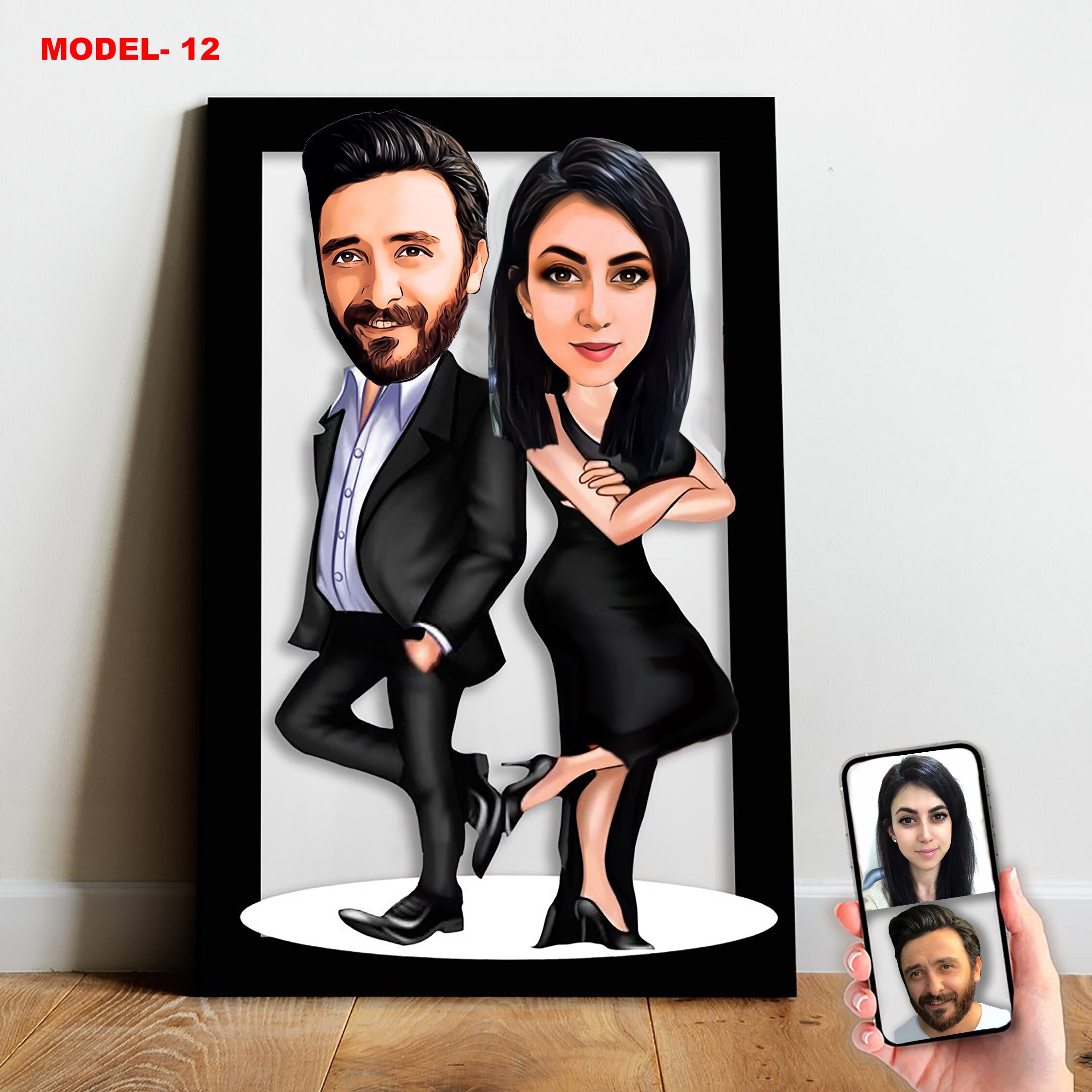 Personalized Cartoon Portrait: Custom Birthday Gift, Printed Wood Frame ...