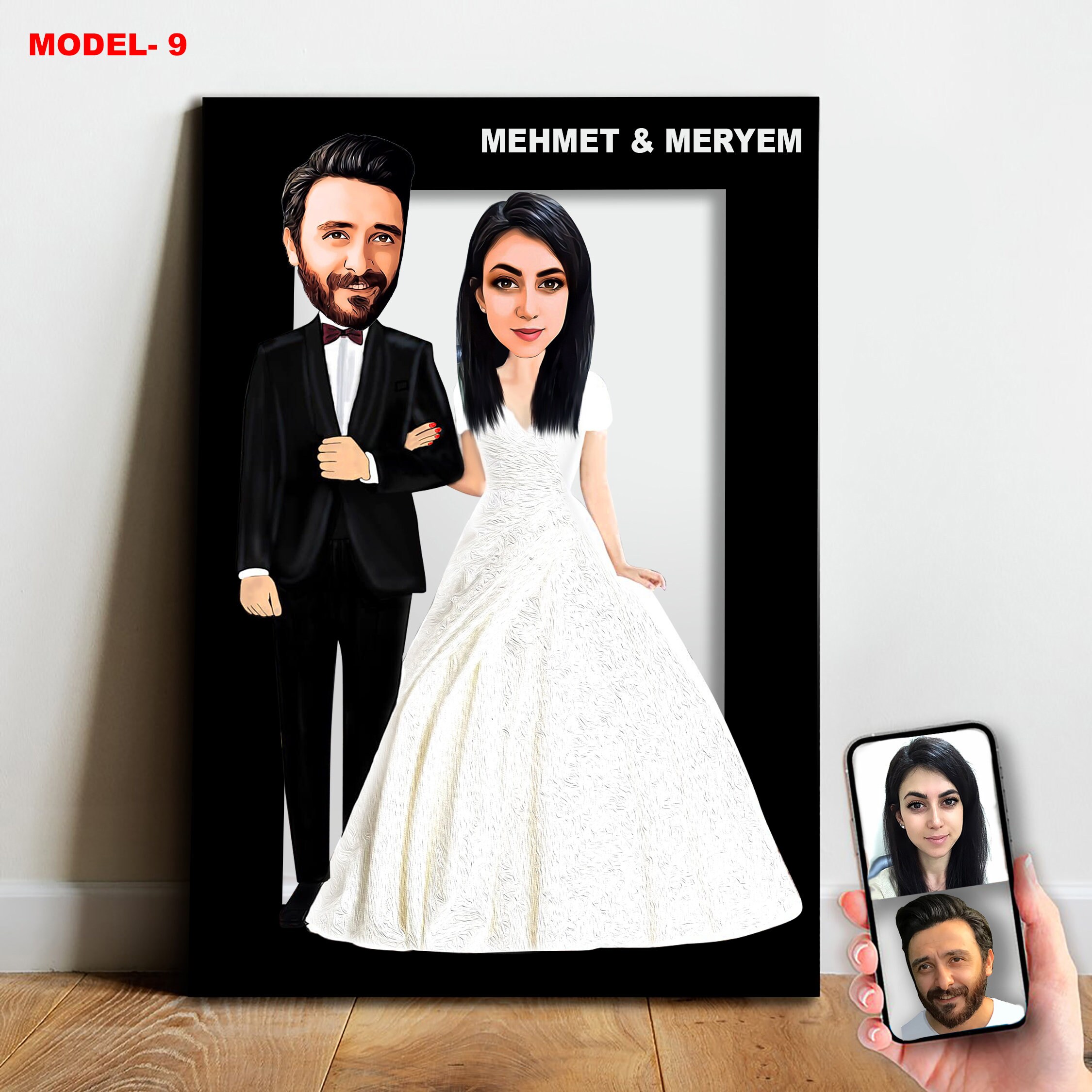 Personalized Cartoon Portrait: Custom Birthday Gift, Printed Wood Frame ...