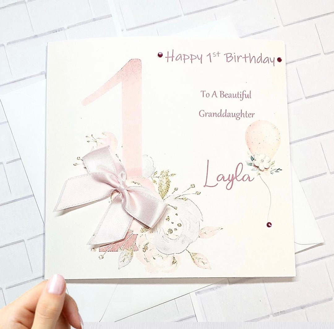 Personalised Girls 1st Pink Floral Cute Birthday Card Handmade First ...