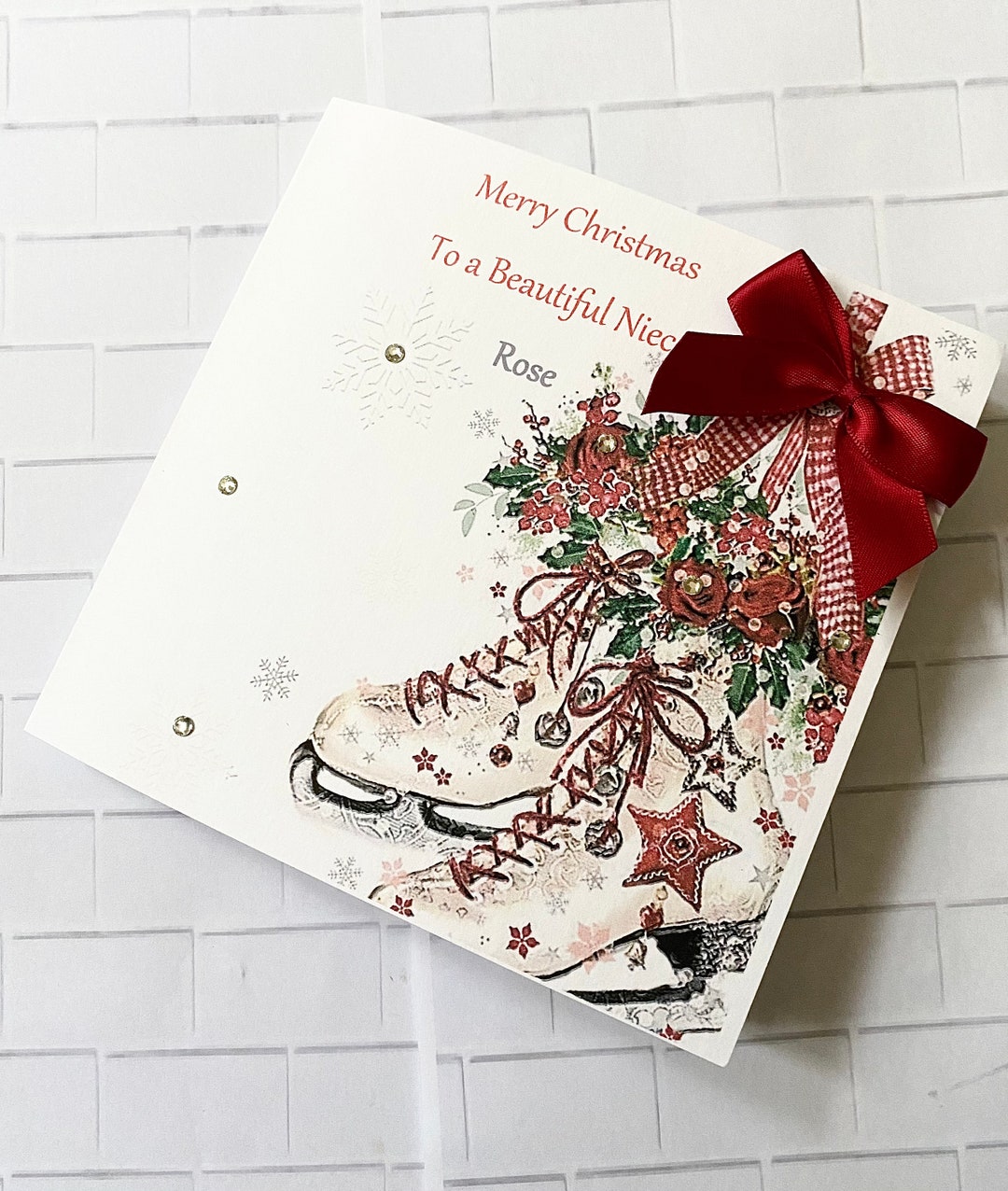 Ice Skates Personalised Christmas Card for Her Merry Christmas Daughter ...