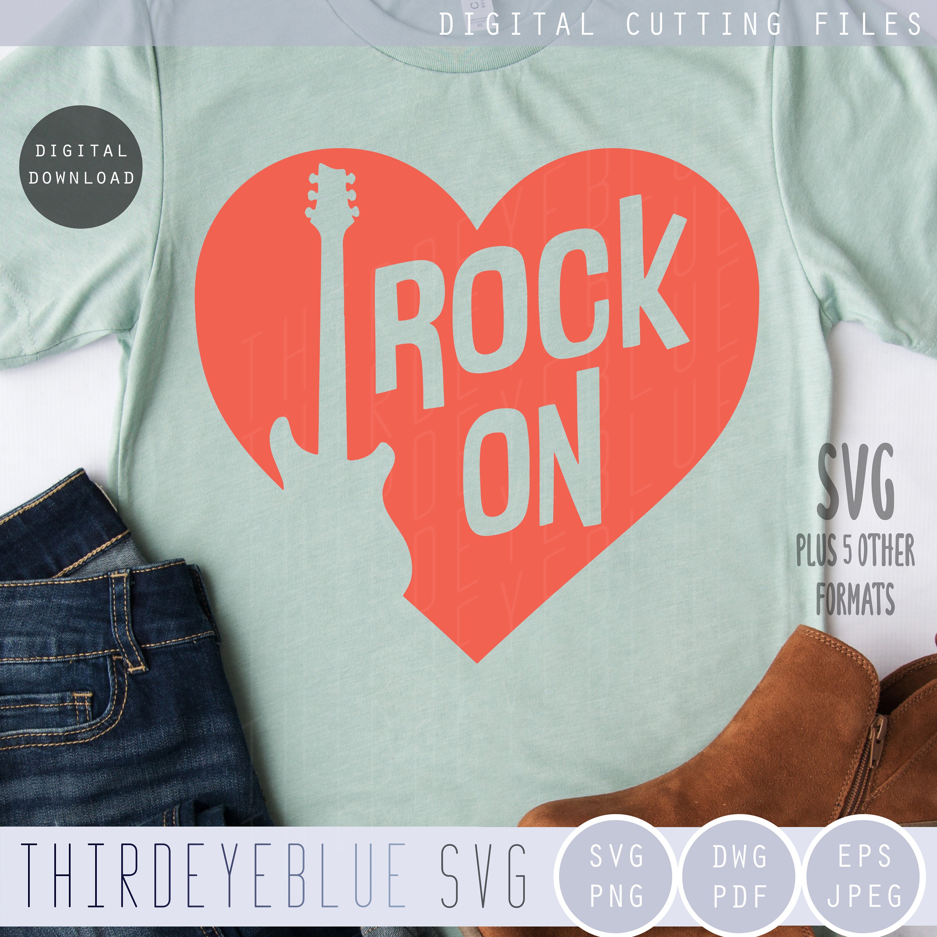 Rock on SVG Music SVG Guitar SVG Heart Gift Decal | Etsy
