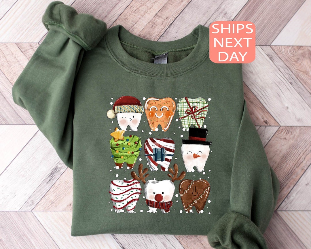 Funny Christmas Teeth Crewneck Sweatshirt, Cute Christmas Dentist Shirt ...
