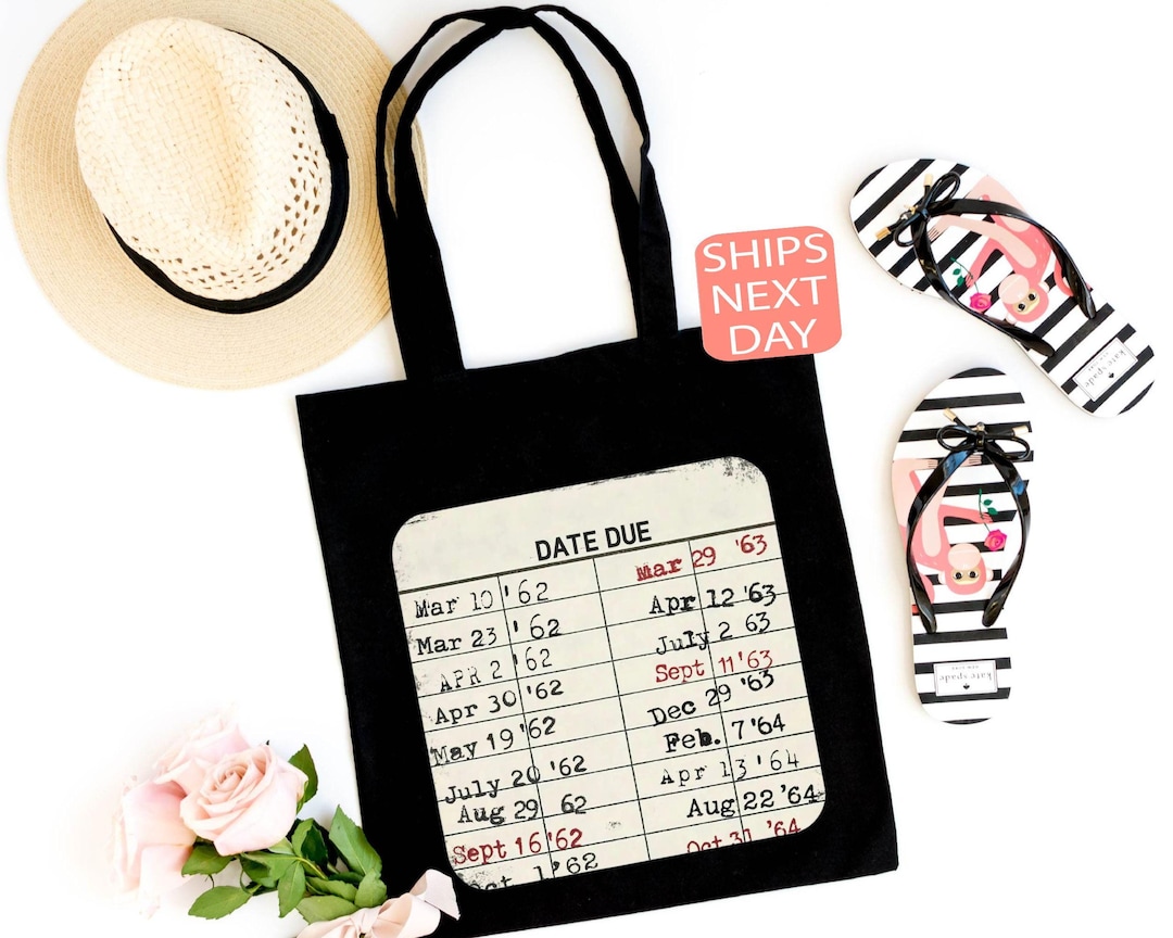 Library Card Due Date Tote Bag, Vintage Library Card Bag, Book Lover ...