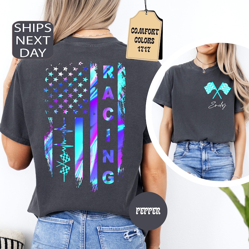 Comfort Colors® Custom Racing Shirt, American Racing Flag Shirt ...