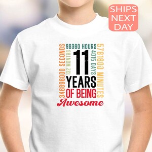 11 Years of Being Awesome Shirt, 11th Birthday Tee, Birthday T Shirt ...