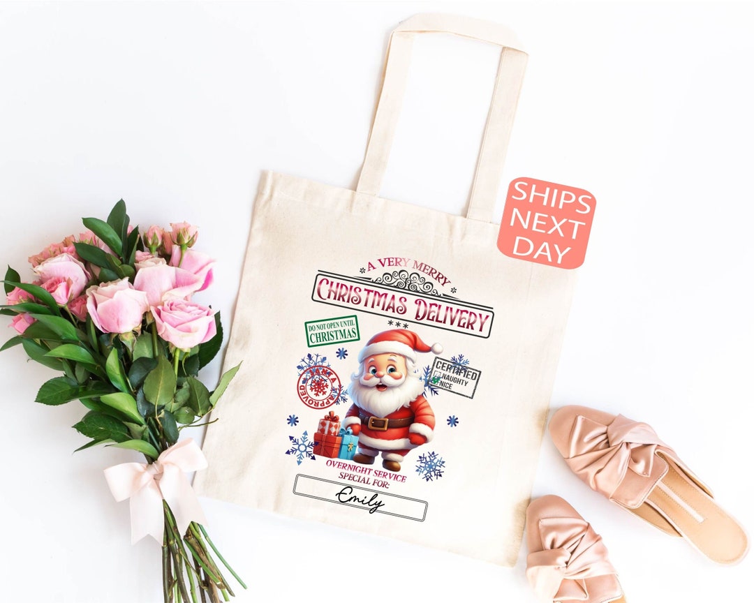 Personalized Santa Tote Bag, Christmas Bags With Name, Custom Christmas ...