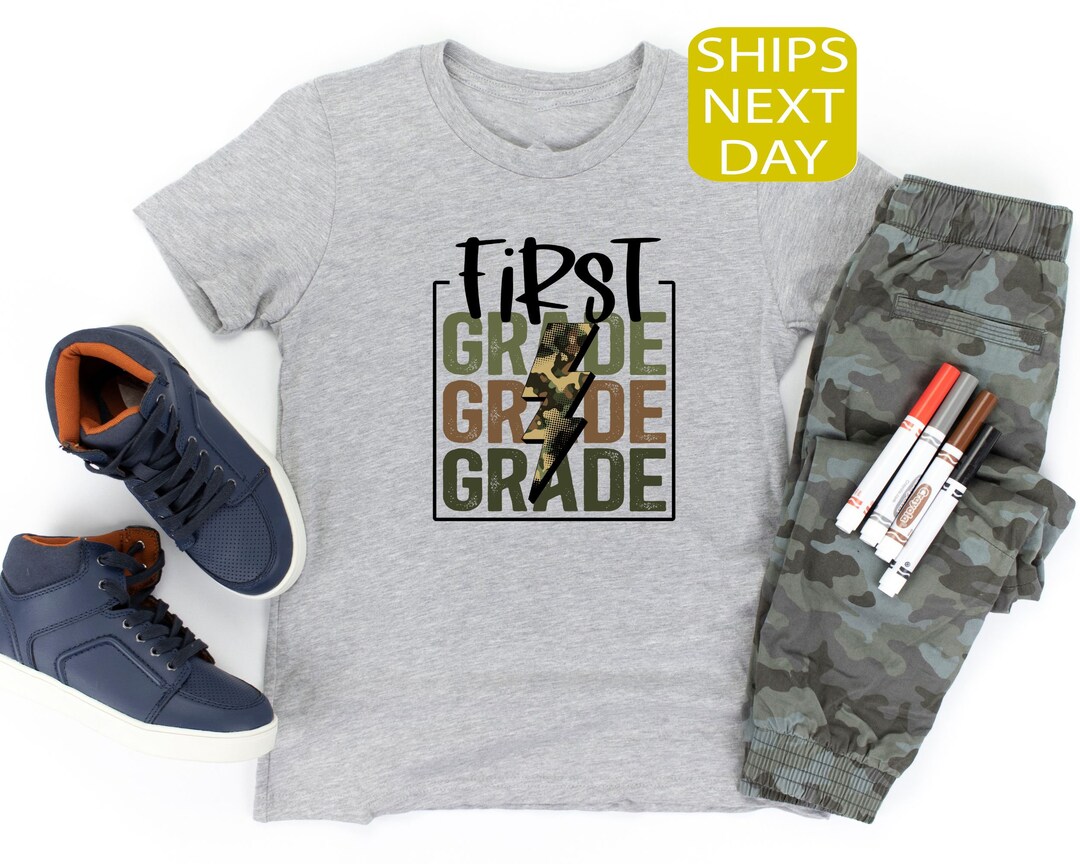 First Grade Camo Shirt, 1st Grade Lightning Shirt, Back to School Kids ...