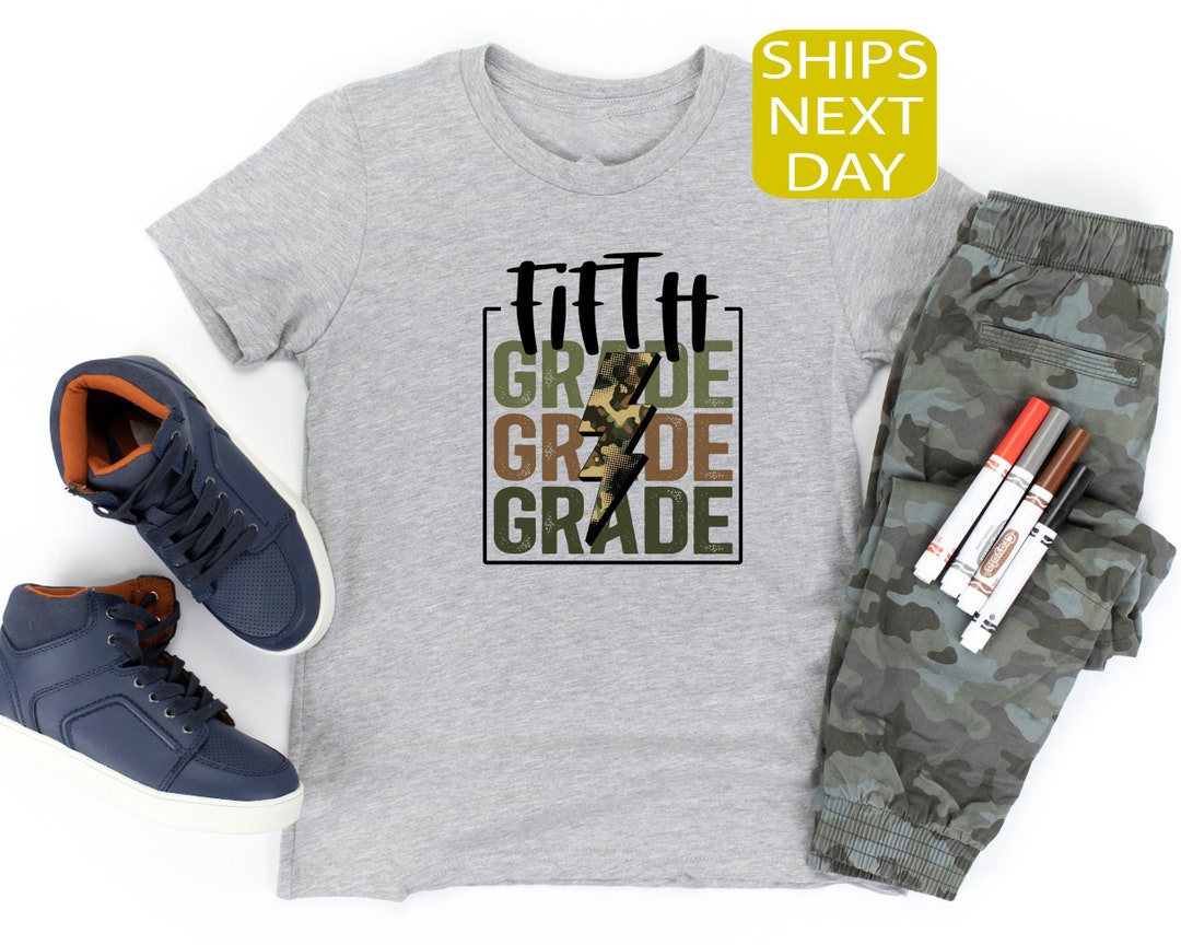 Fifth Grade Camo Shirt, 5th Grade Lightning Shirt, Back to School Kids ...