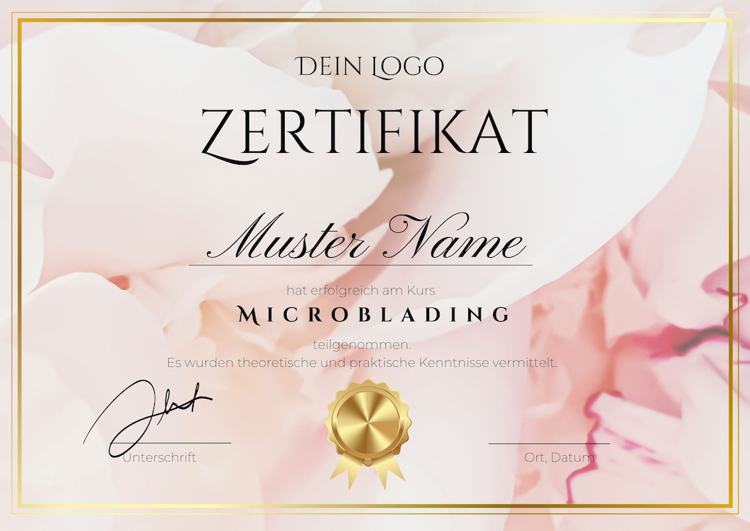 Microblading Certificate for Download - Etsy